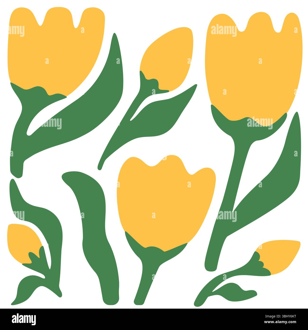 Flat yellow tulips illustration. Vector minimalist floral design (set 6 ...