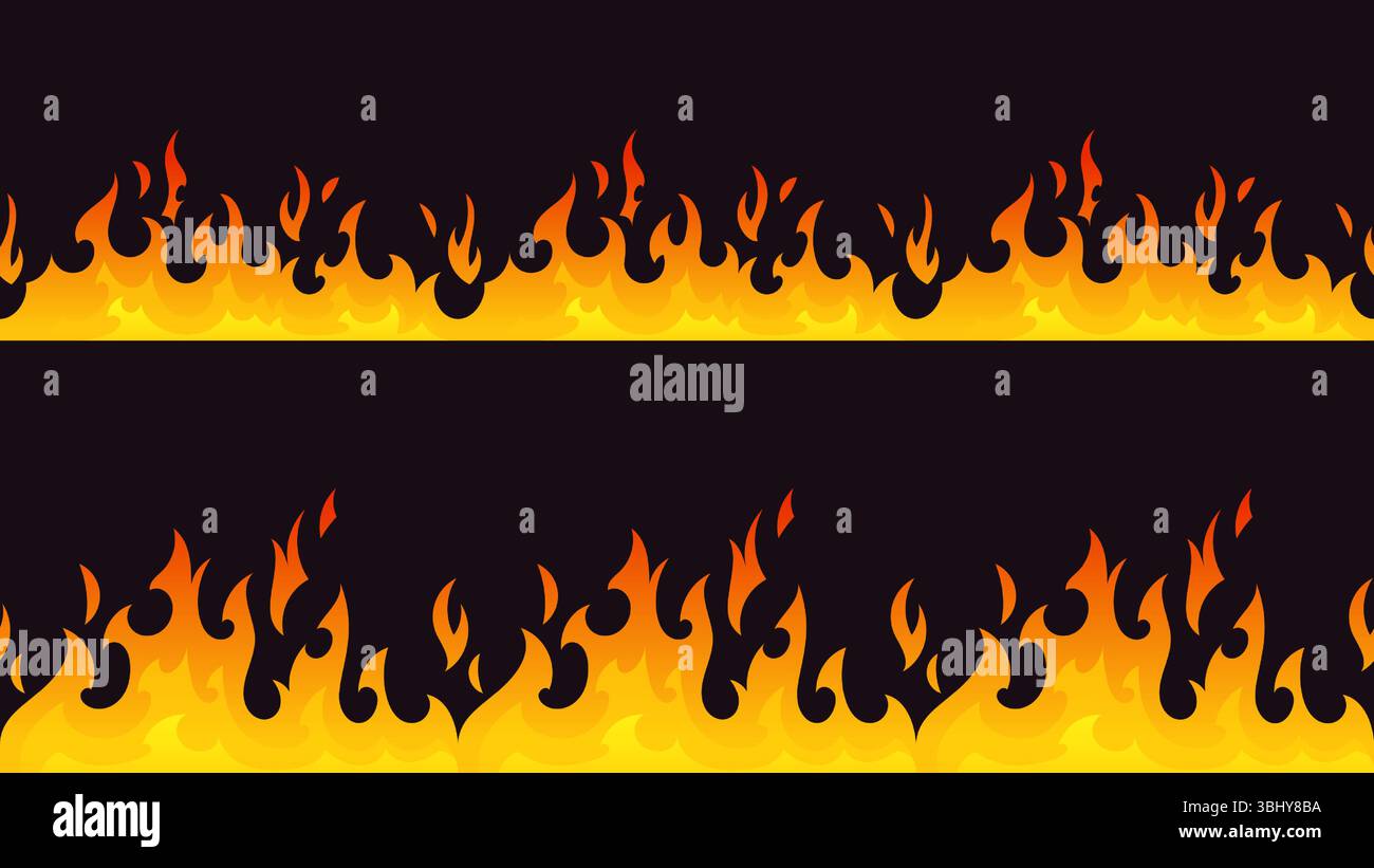 Fire border silhouette seamless pattern - orange yellow flames on black ...
