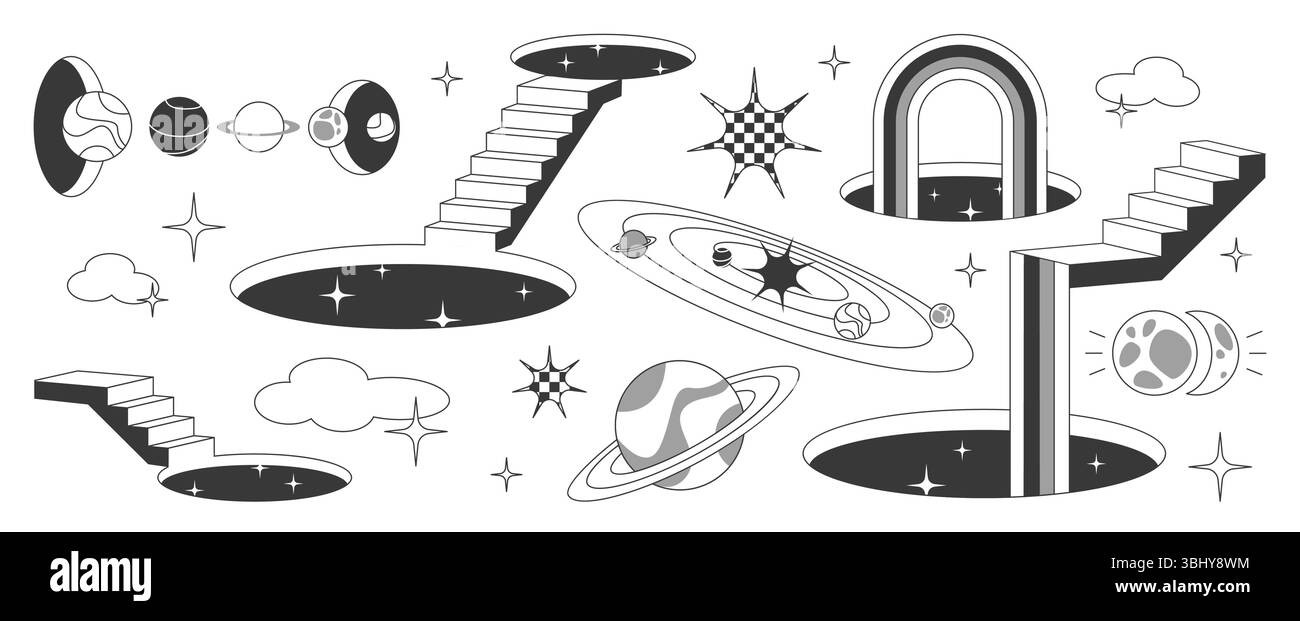 Surreal space portal set with cosmic stairs, celestial door passages ...