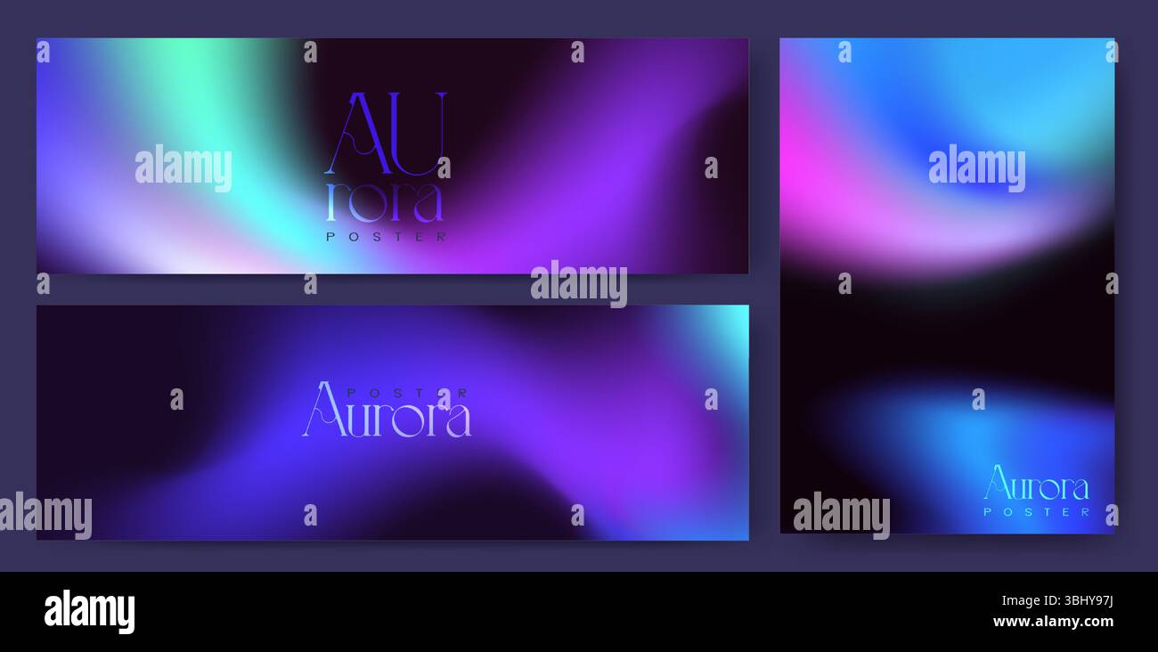 Vibrant aurora gradient backgrounds with neon frame borders - blue ...