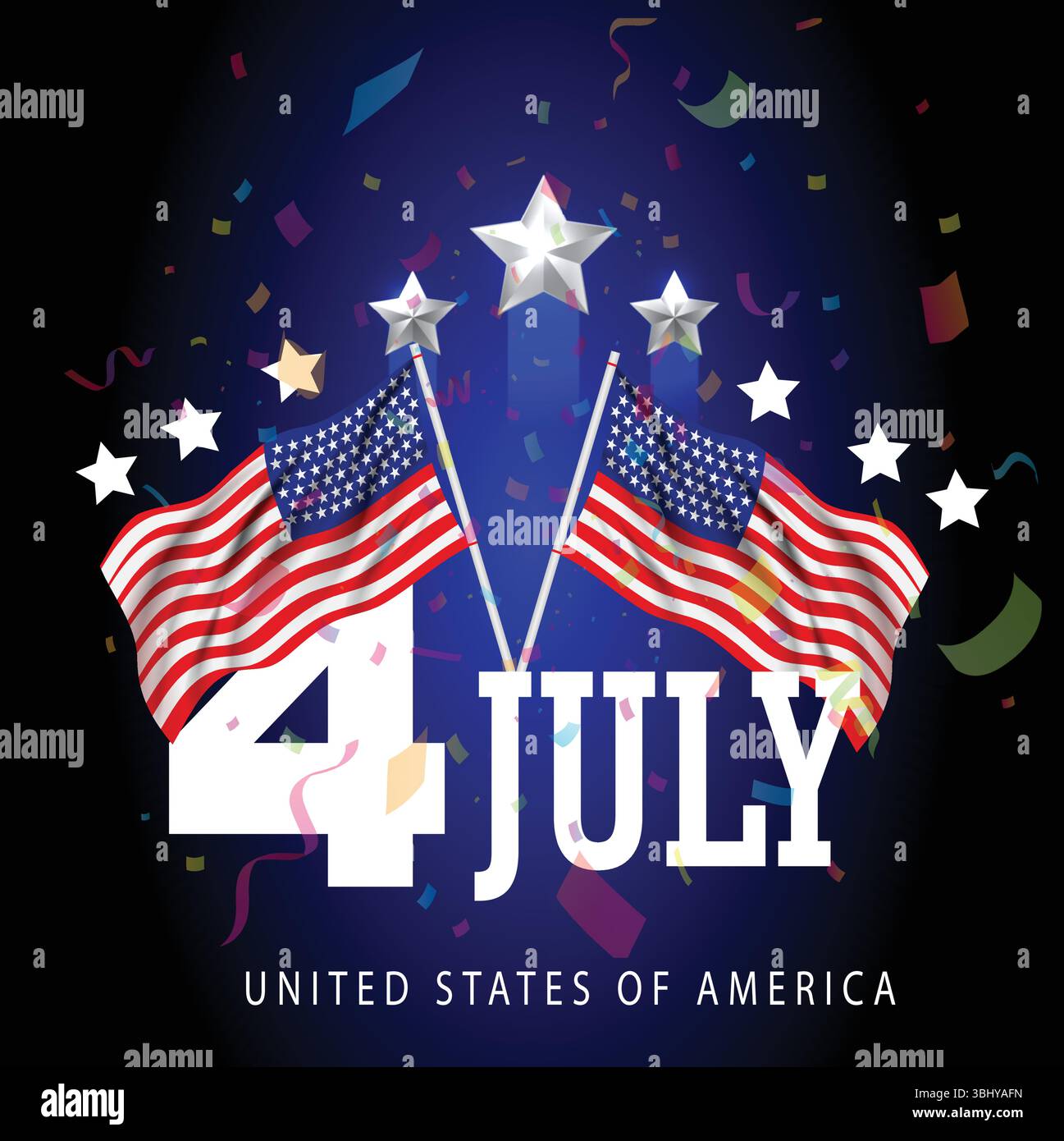 Happy 4th of July Calligraphy with Fireworks in Night Sky – Colorful ...