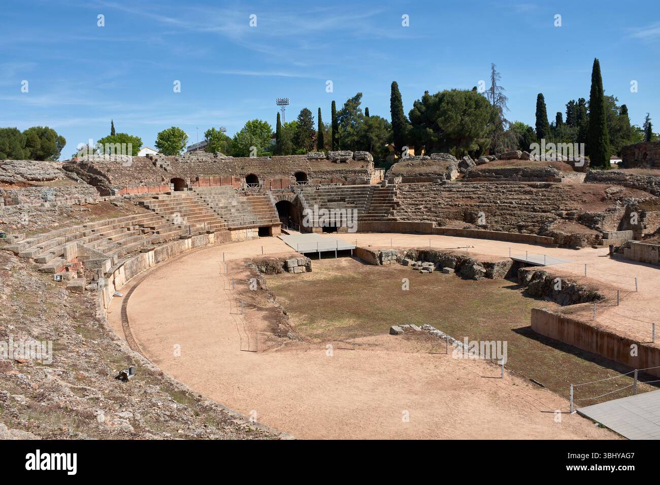 The vast expanse of the ruins of the Roman amphitheater in Merida ...
