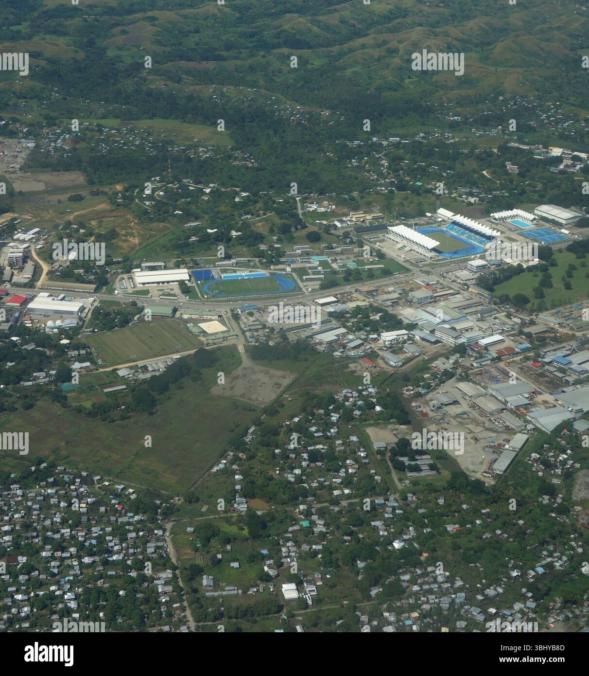 Aerial view of Honiara showing Chinese-built sports facilities (stadium ...