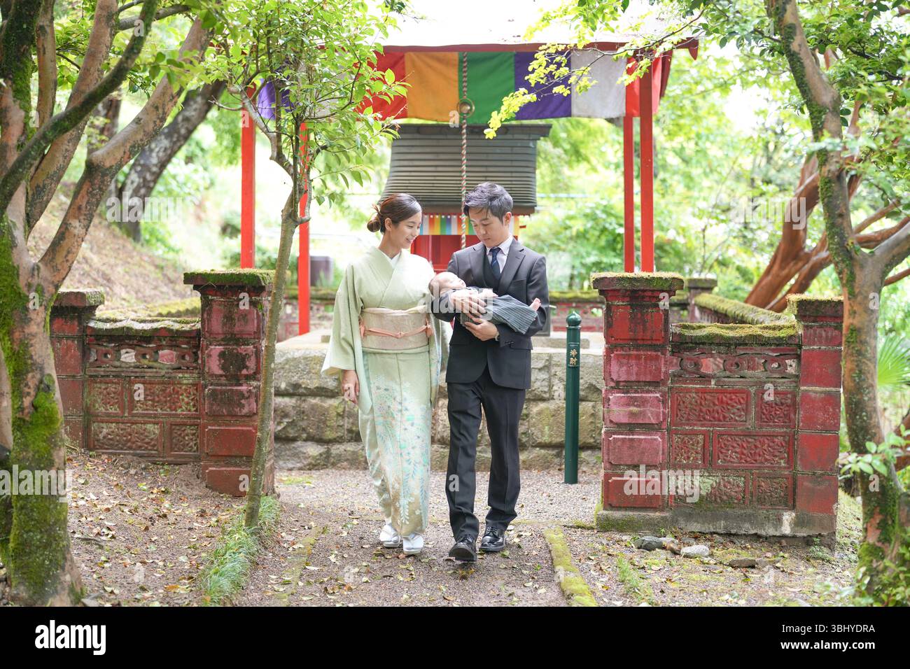 On a spring day in May at a Japanese temple, a one-month-old Japanese ...