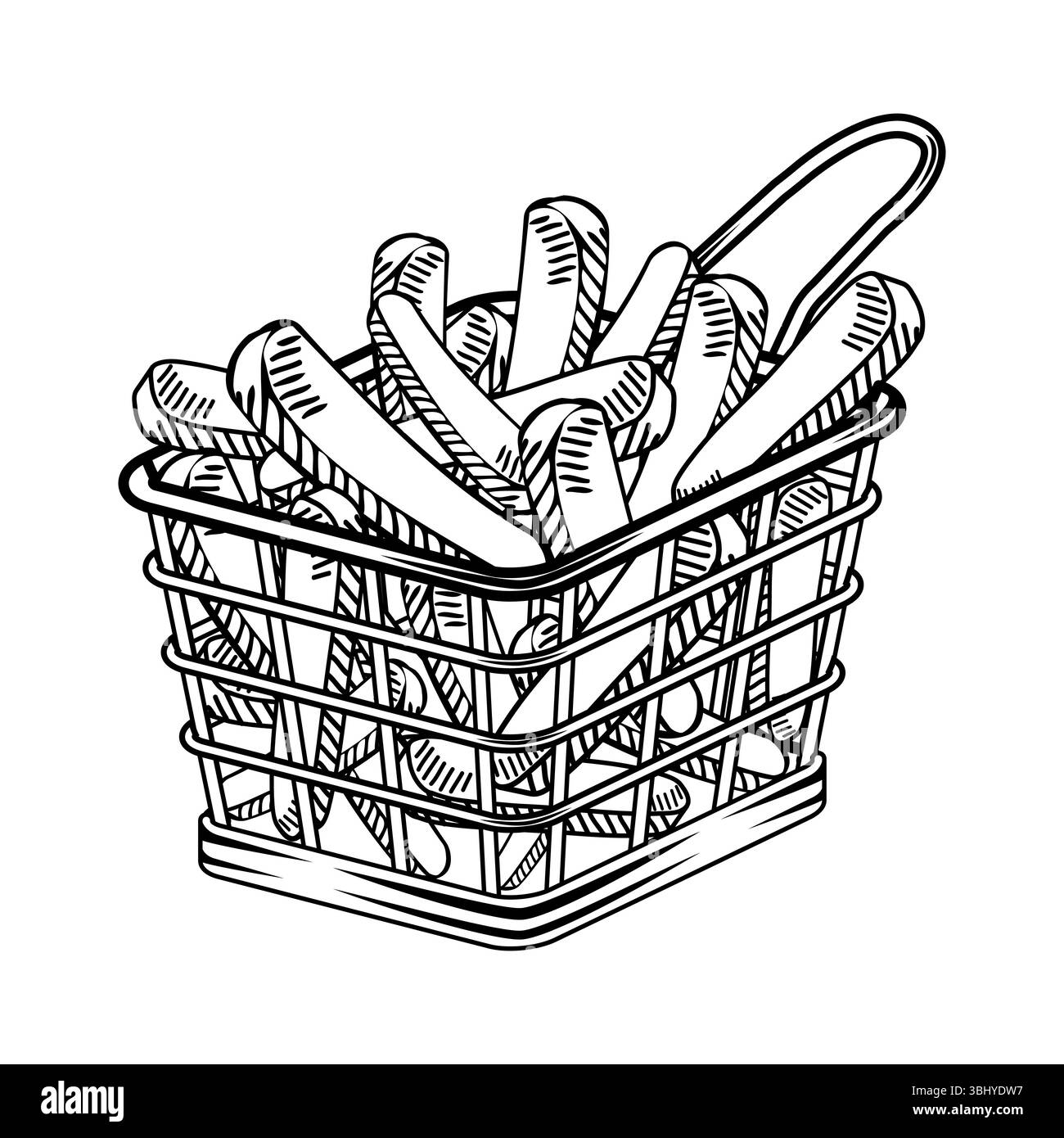 French fries in metal basket drawing - vector illustration Stock Vector ...