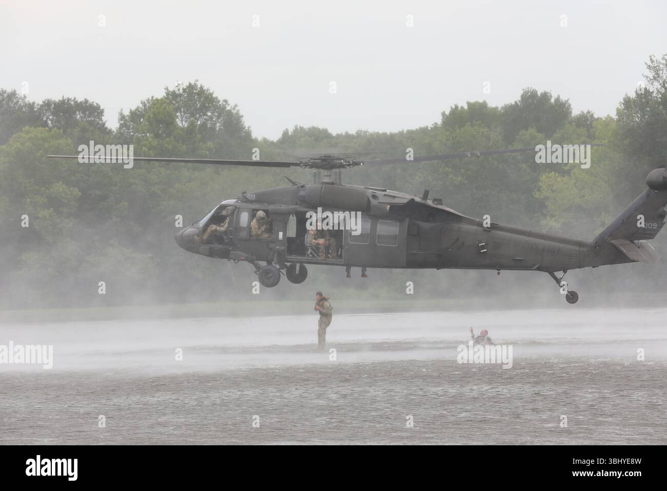 U.S. Army soldiers, of the 467th Engineer Battalion, conduct helocast ...