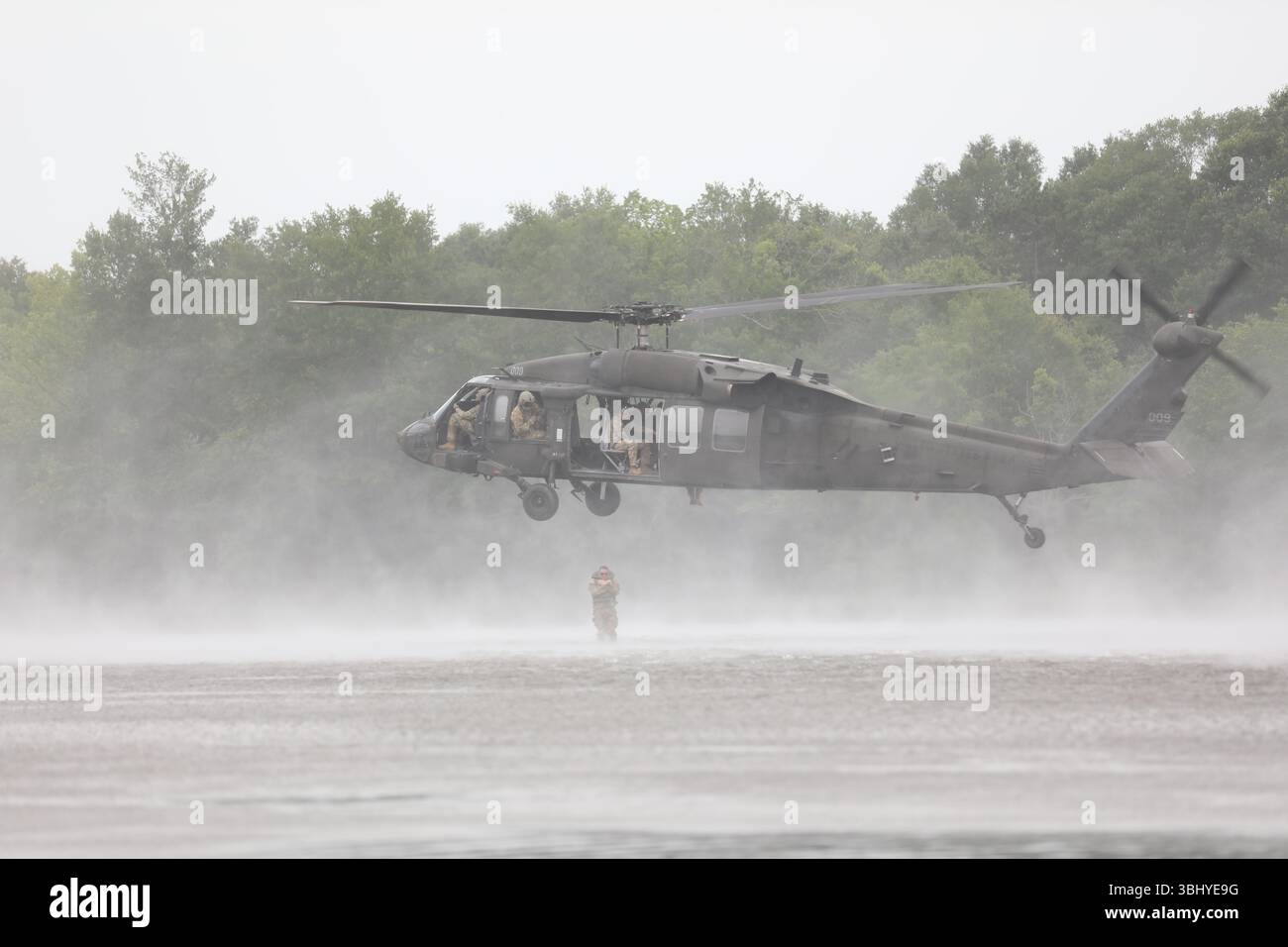 U.S. Army soldiers, of the 467th Engineer Battalion, conduct helocast ...