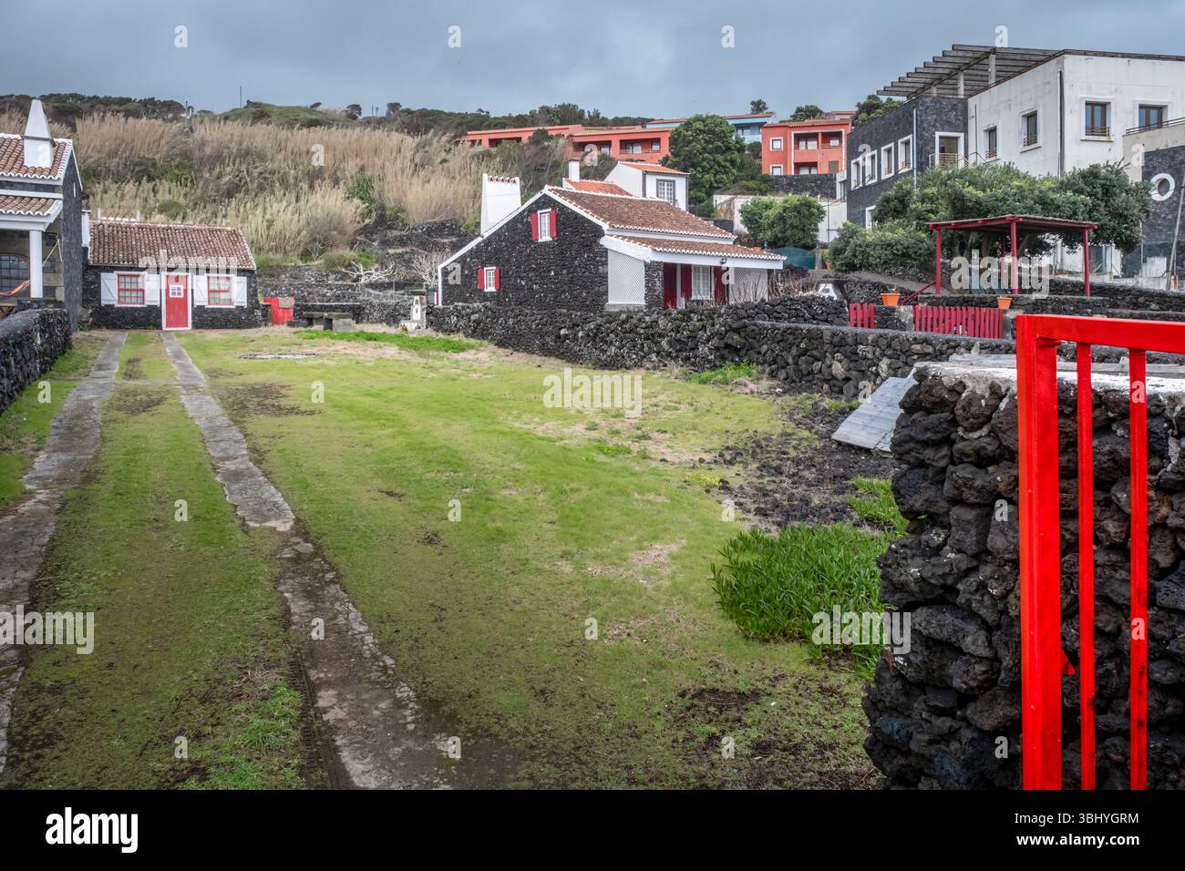 Traditional Black Lava Stone Houses and Green Fields on Terceira Island ...
