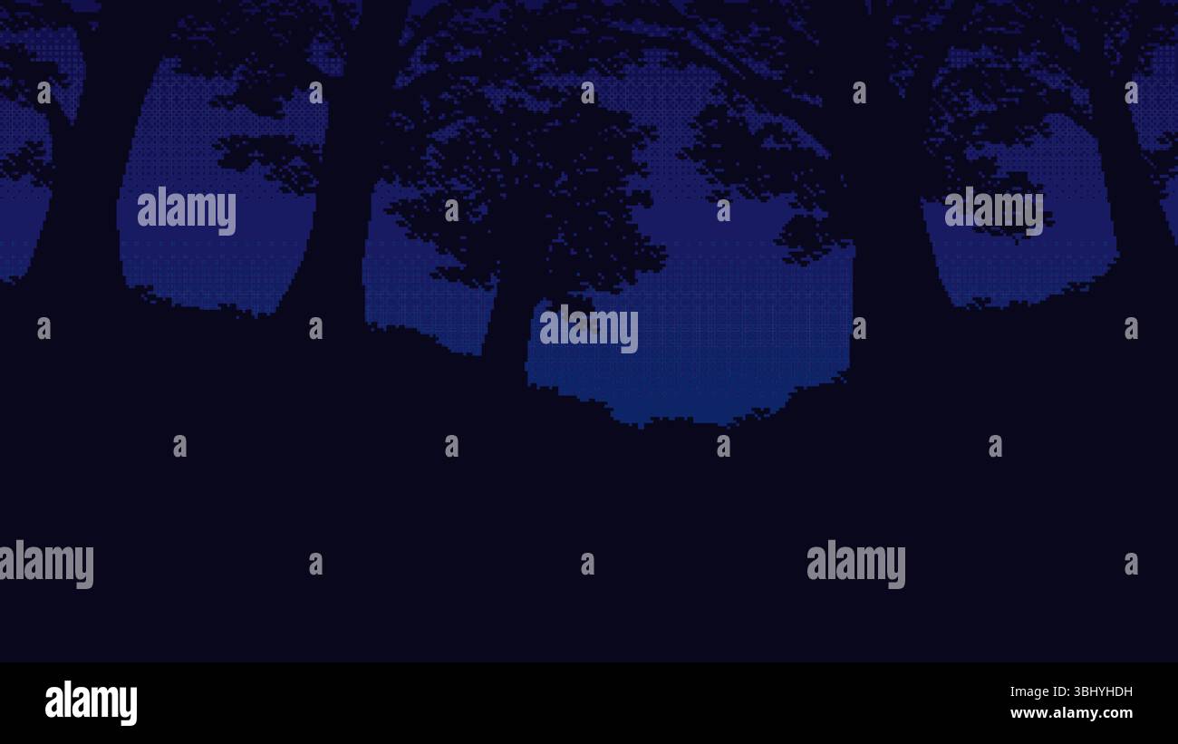 Night Forest with Foliage - Pixel Art. 8-bit Style Vector Illustration ...