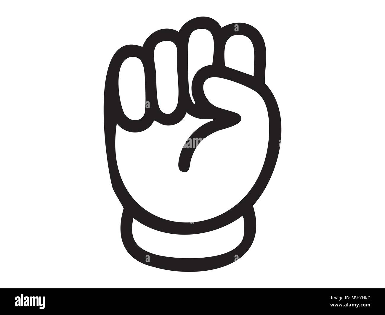 Black outline clenched fist hand gesture icon isolated on white ...