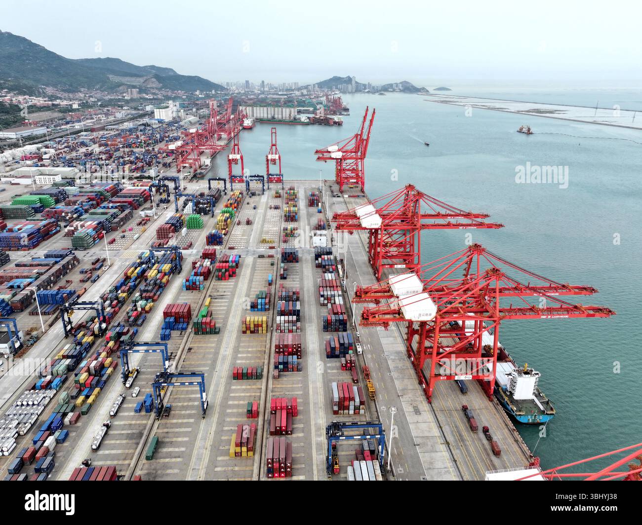 Aerial photo shows the container terminal of Lianyungang Port ...