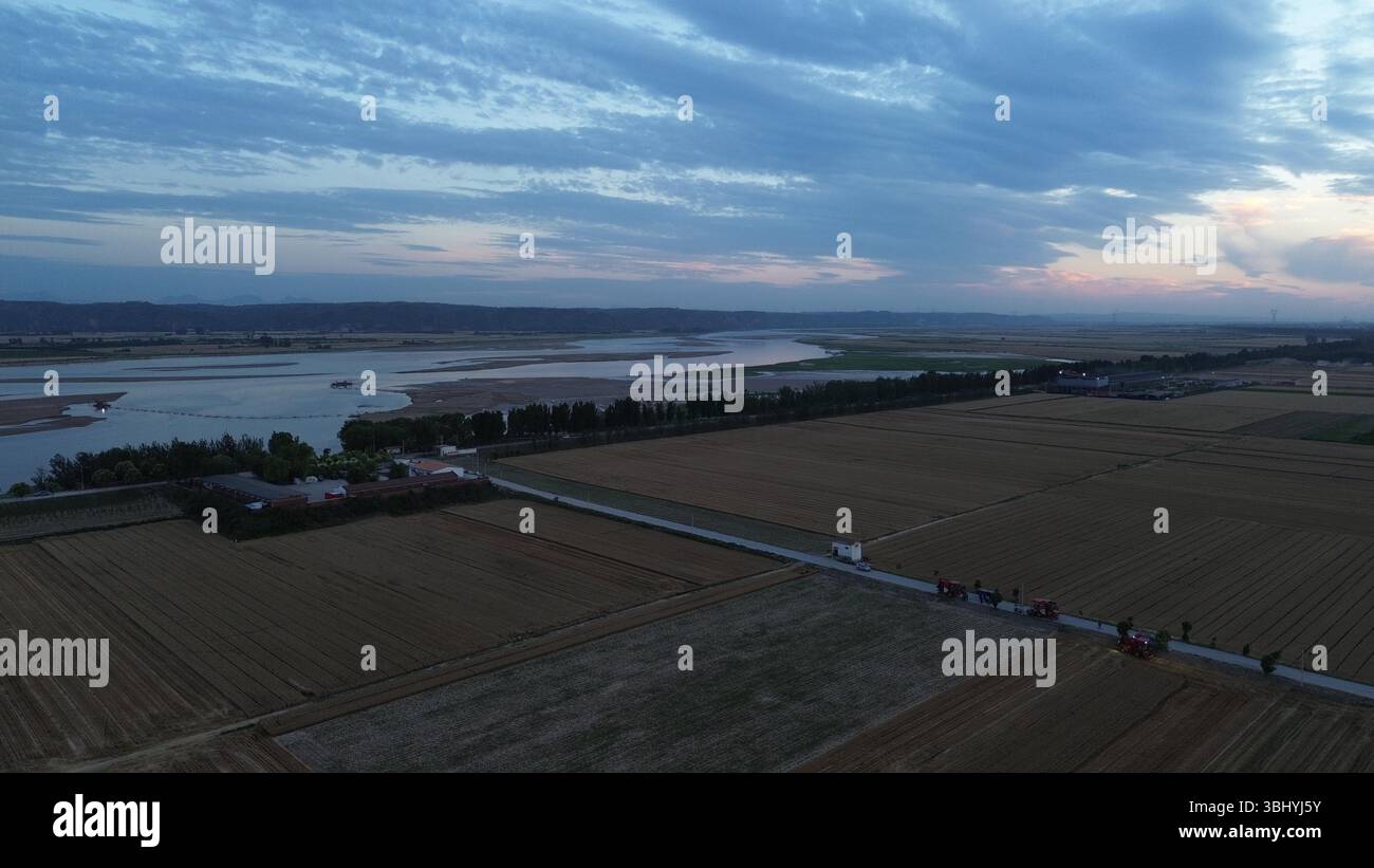 Aerial photo shows the summer scenery of the Yellow River in Jiaozuo ...