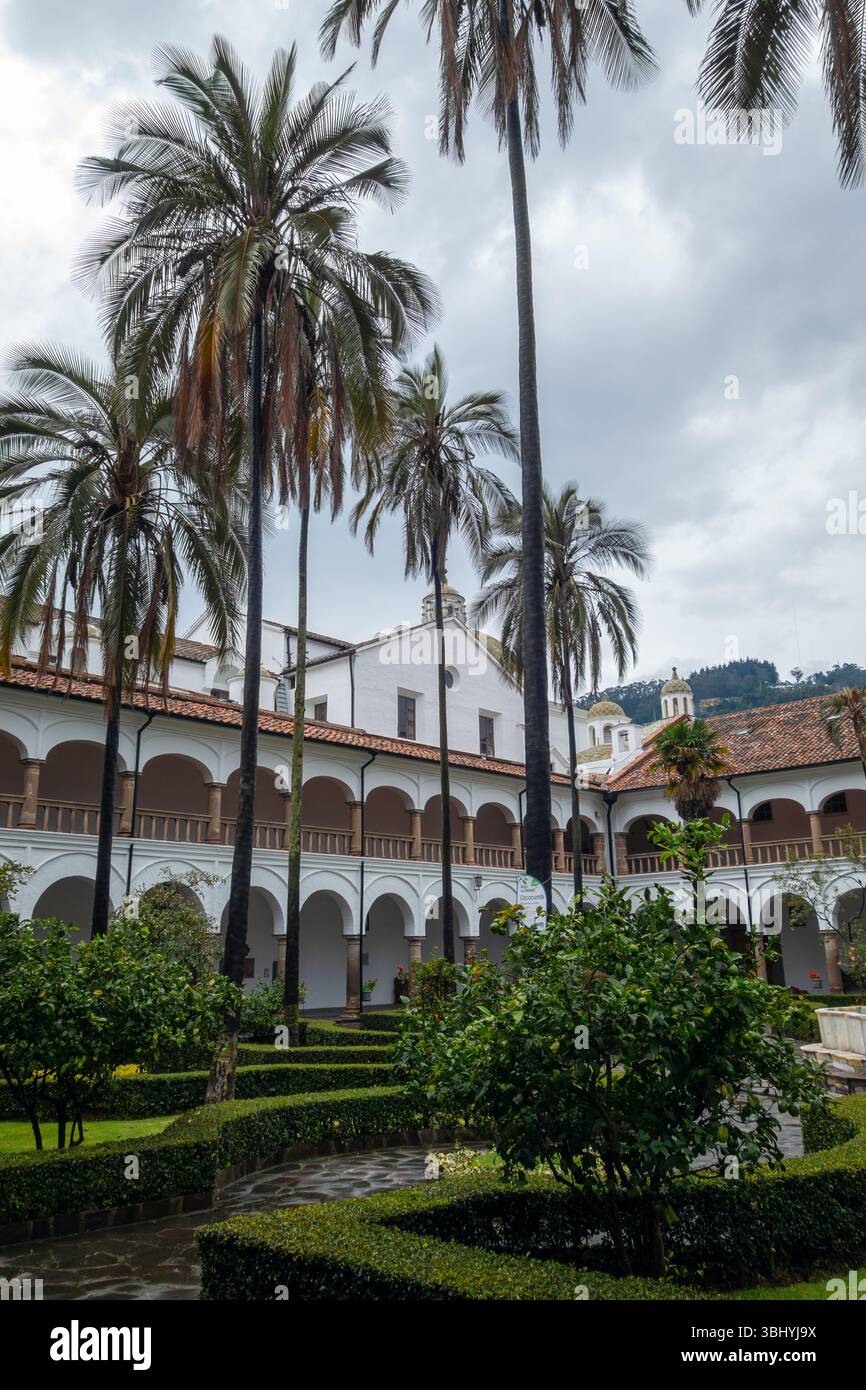 Historic San Francisco convent and church courtyard in Quito, Ecuador ...