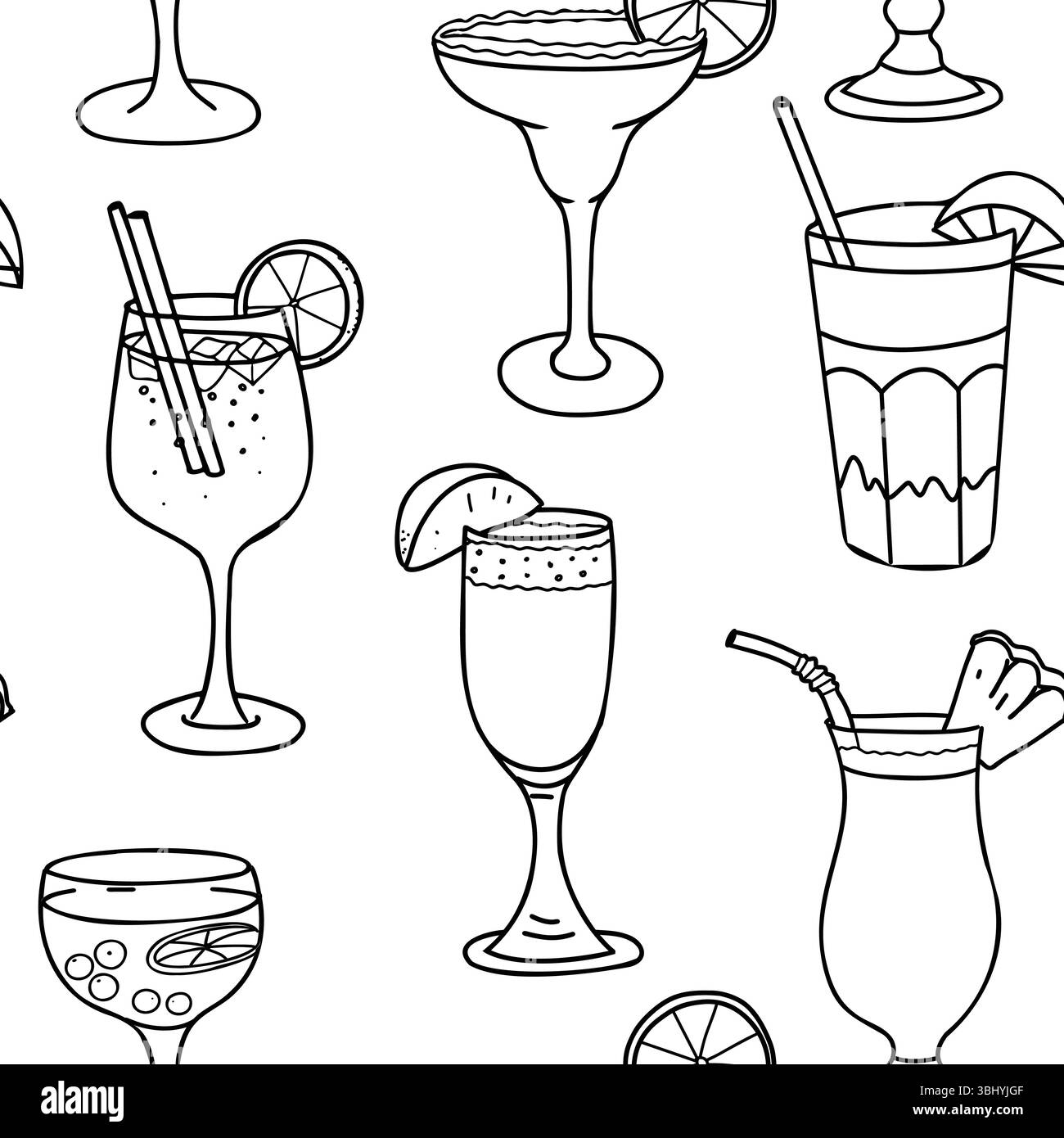 Cocktails graphic Seamless pattern. Aperol Spritz, Margarita, Bellini ...