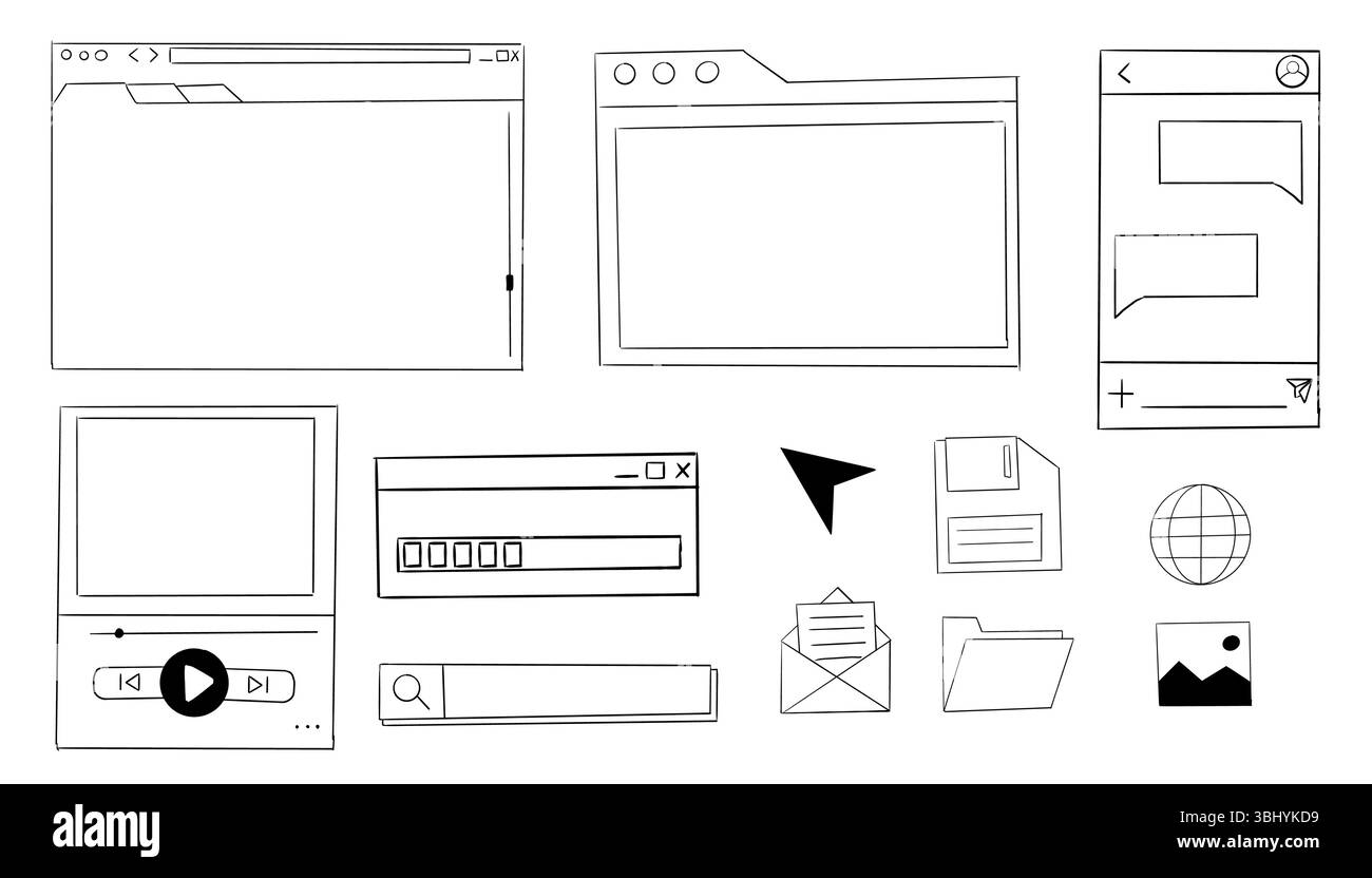 Retro window browser frame y2k interface doodle old border, chat or dialog box, player search ...