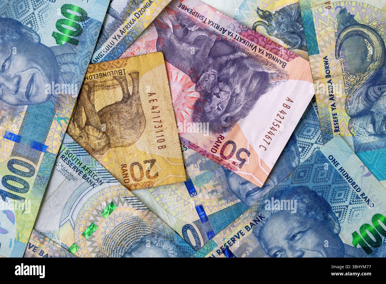 South African rand banknotes featuring Nelson Mandela, colorful ...