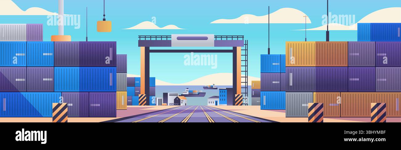 Shipping containers port trade logistics concept. Stacked colorful ...