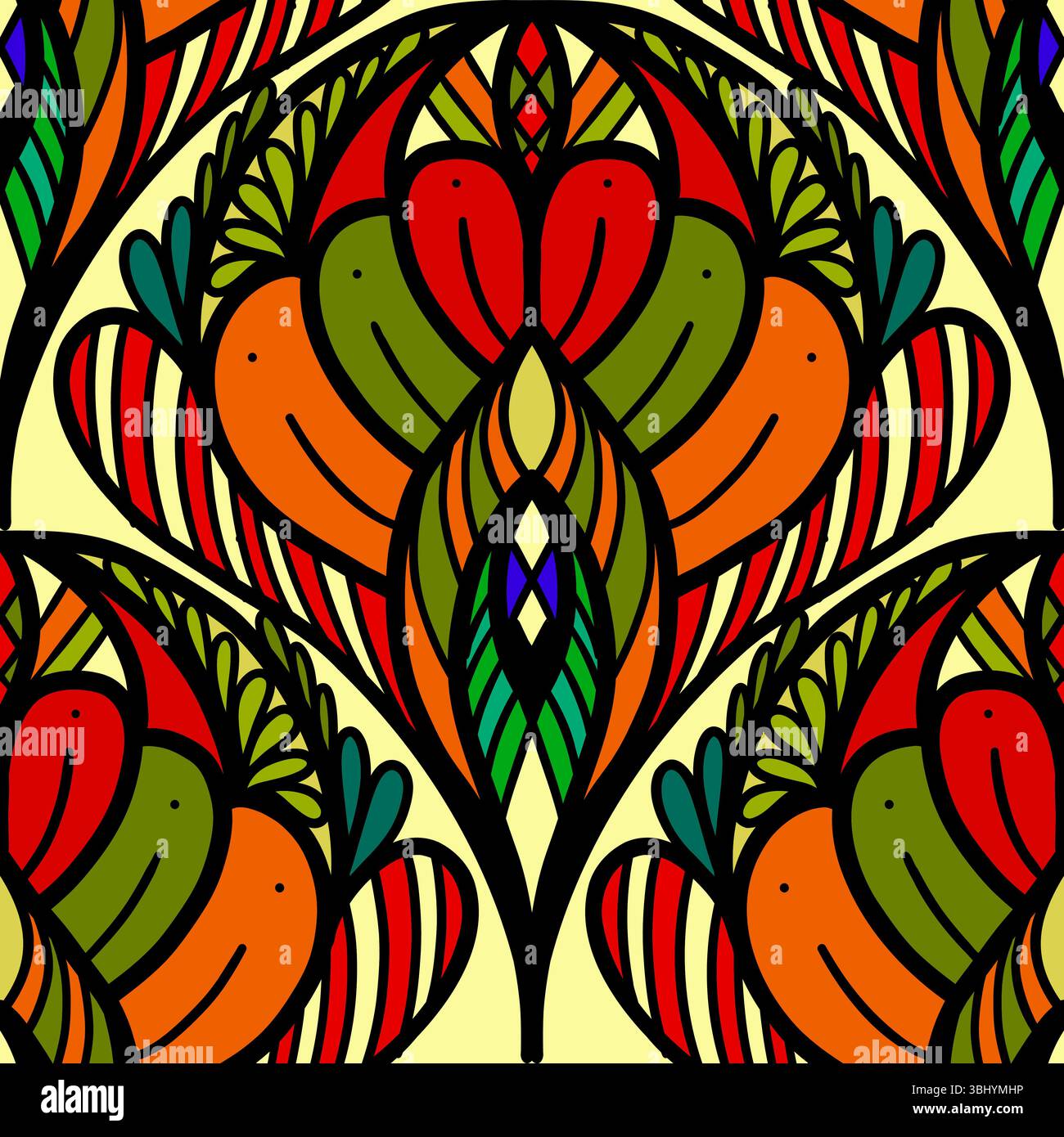 colorful line floral scribble scallop repeat pattern Stock Vector Image ...