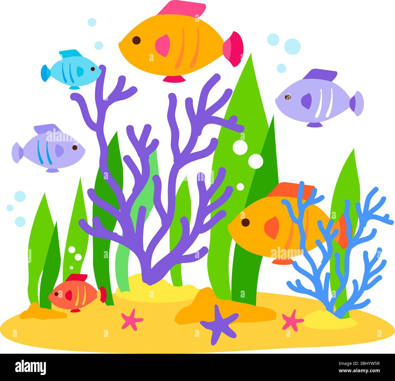 Colorful fish, starfish and corals under the sea. Coral reef ...