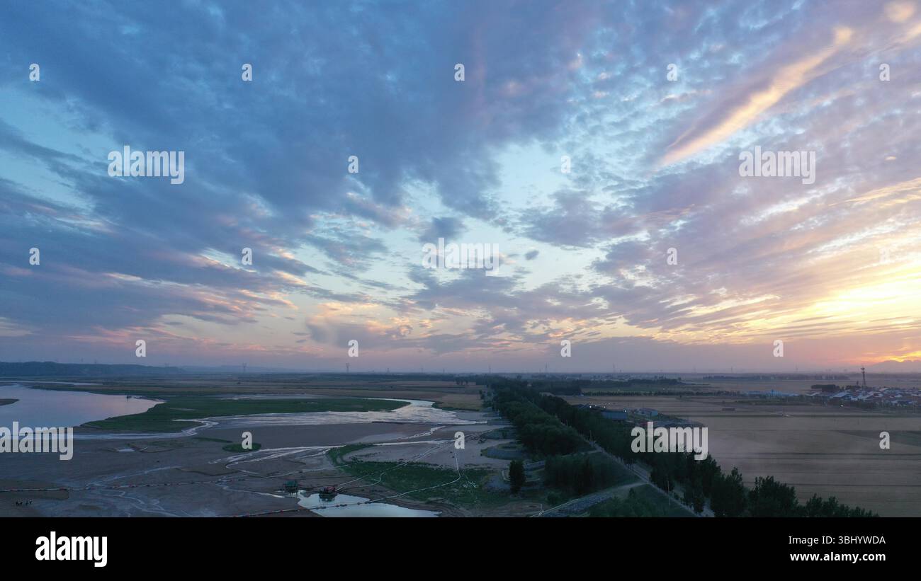 Aerial photo shows the summer scenery of the Yellow River in Jiaozuo ...