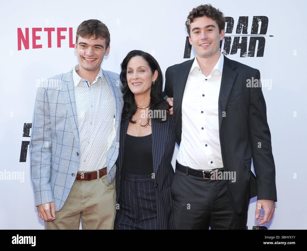 (L-R) Kaden Roy, Carrie-Anne Moss and Owen Roy at the Netflix's FUBAR ...