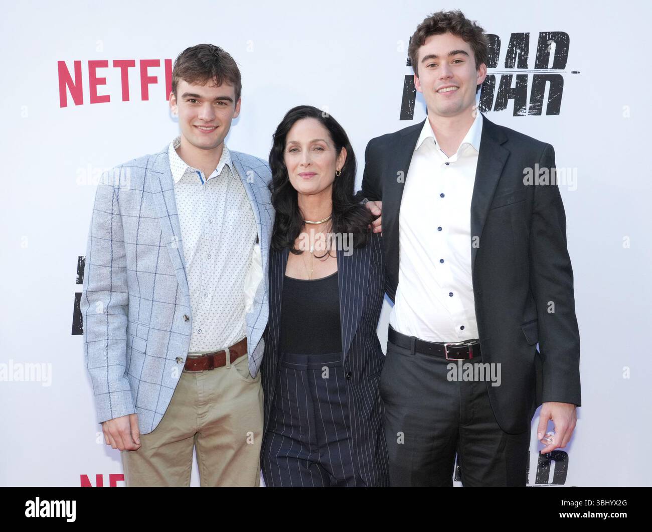 (L-R) Kaden Roy, Carrie-Anne Moss and Owen Roy at the Netflix's FUBAR ...
