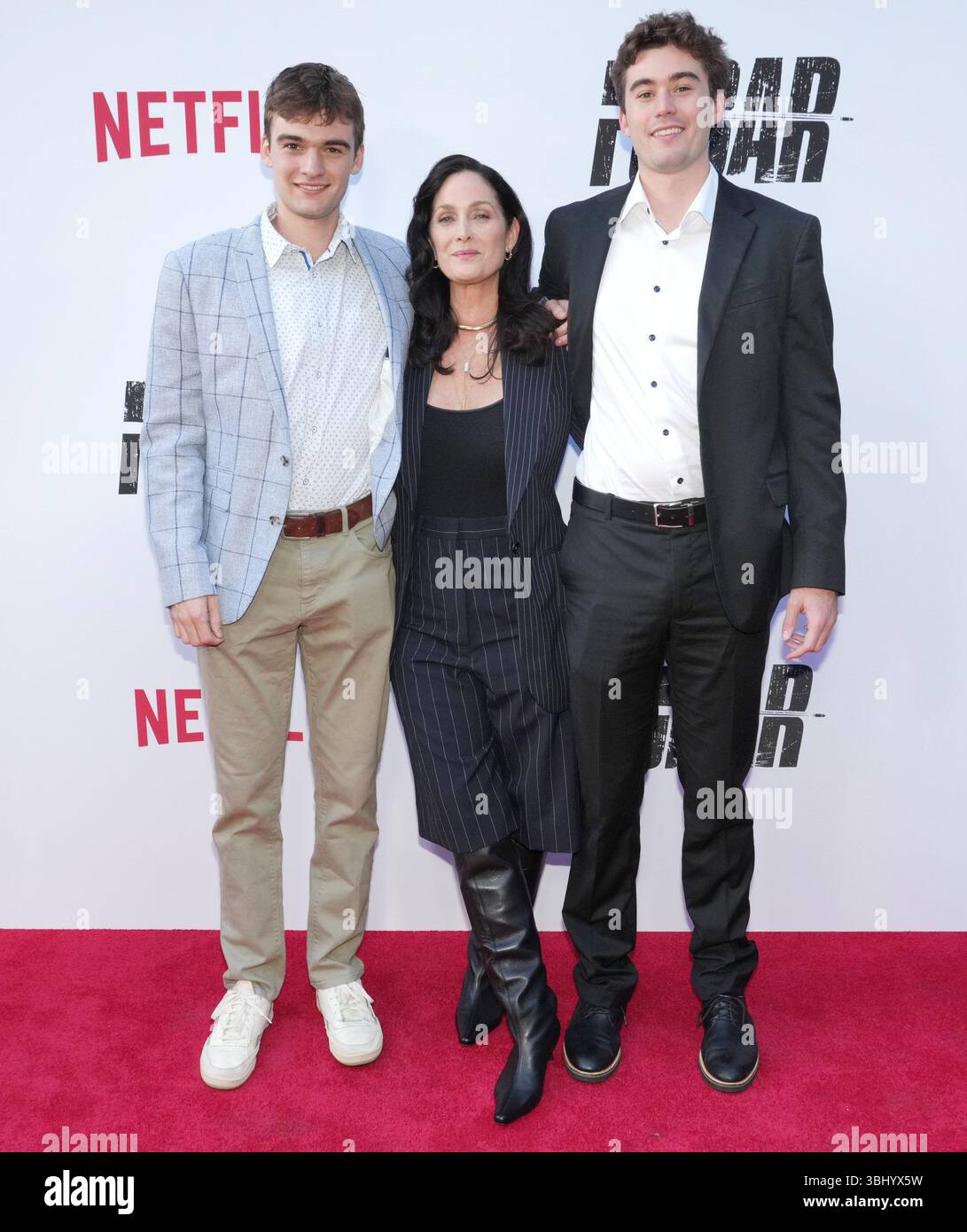 (L-R) Kaden Roy, Carrie-Anne Moss and Owen Roy at the Netflix's FUBAR ...