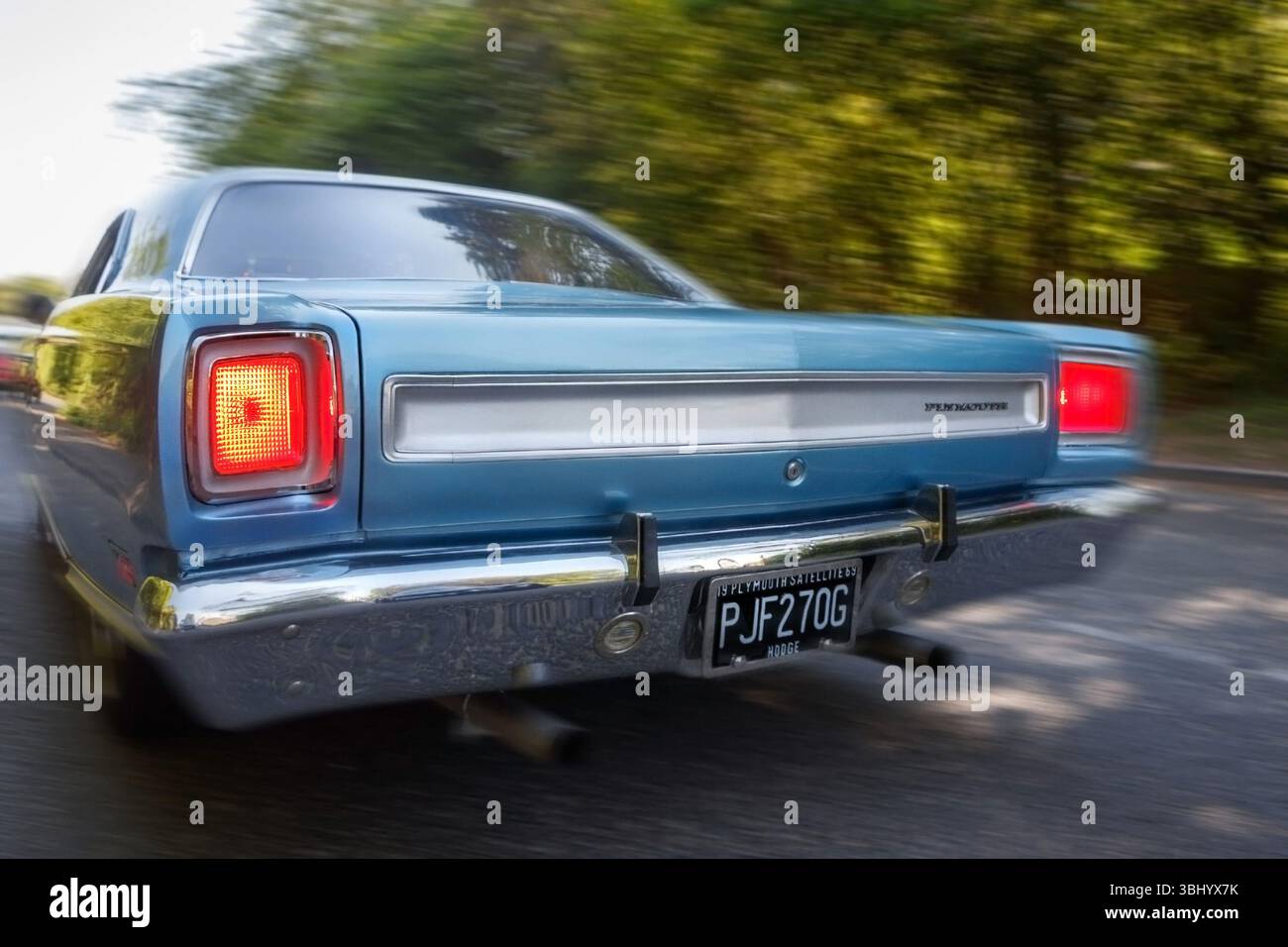 rear view in motion Classic blue vintage 1969 Plymouth GTX or Road ...