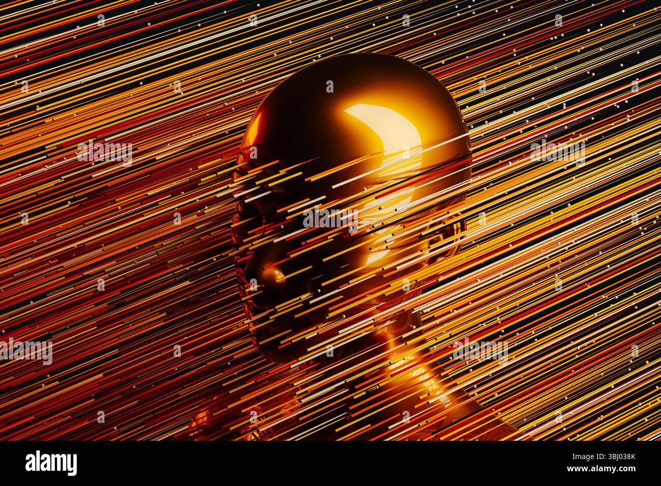 A sleek metal humanoid stands against a backdrop of vibrant, swirling ...