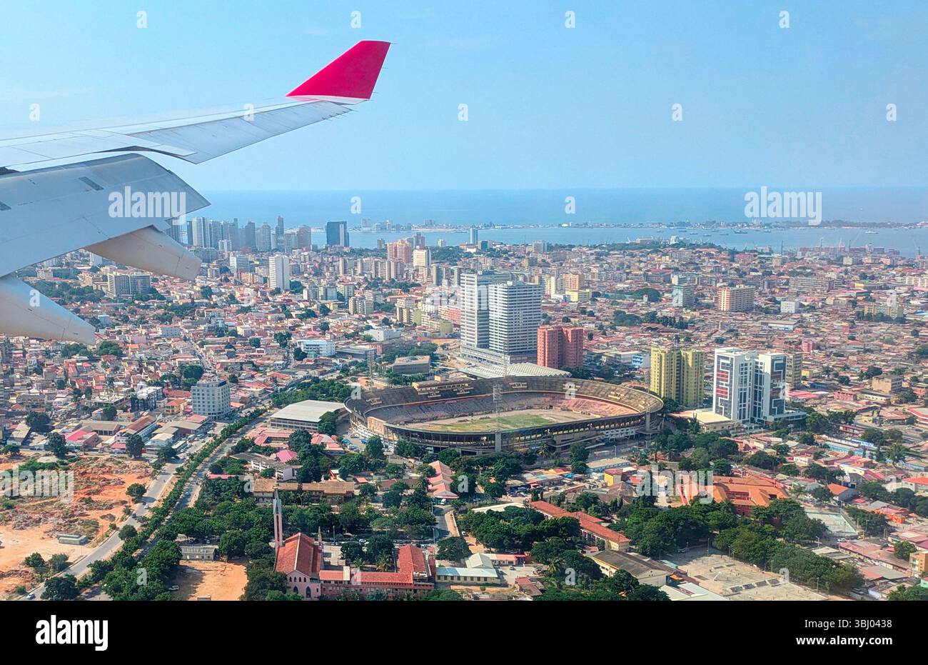 Luanda aerial skyline with Estadio da Cidadela and Downtown. Luanda ...