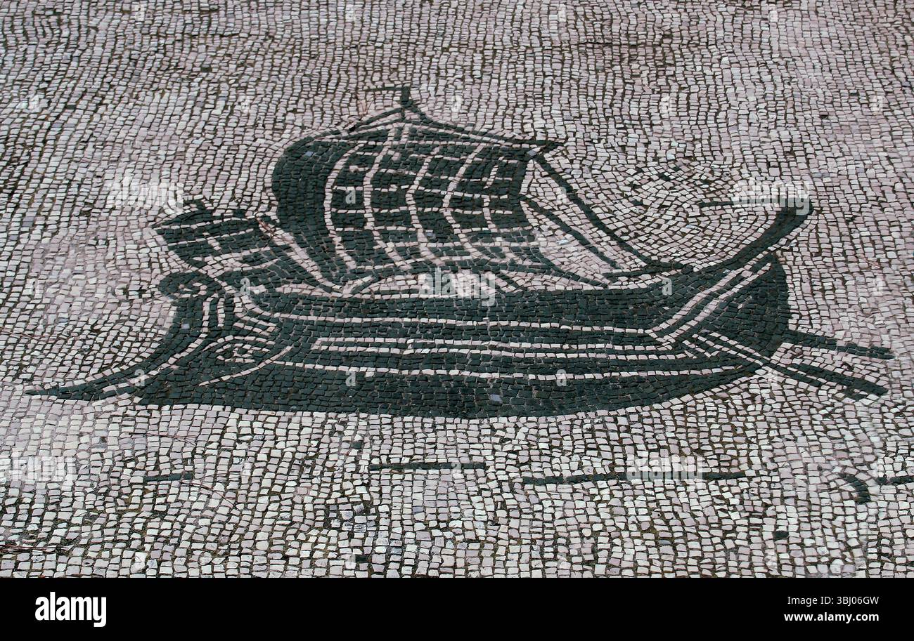 Italy. Ostia Antica. Harbour city of ancient Rome. Mosaic. Commercial ...