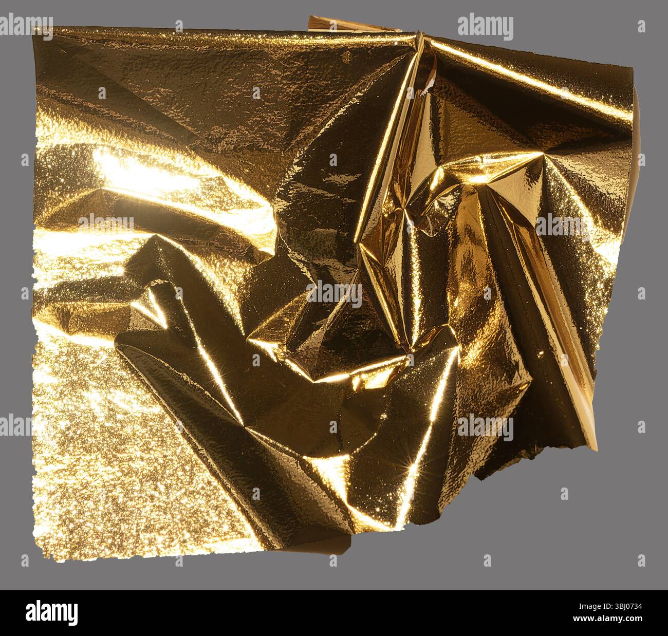 Torn, rippled golden foil texture with a glossy finish. Damaged ...