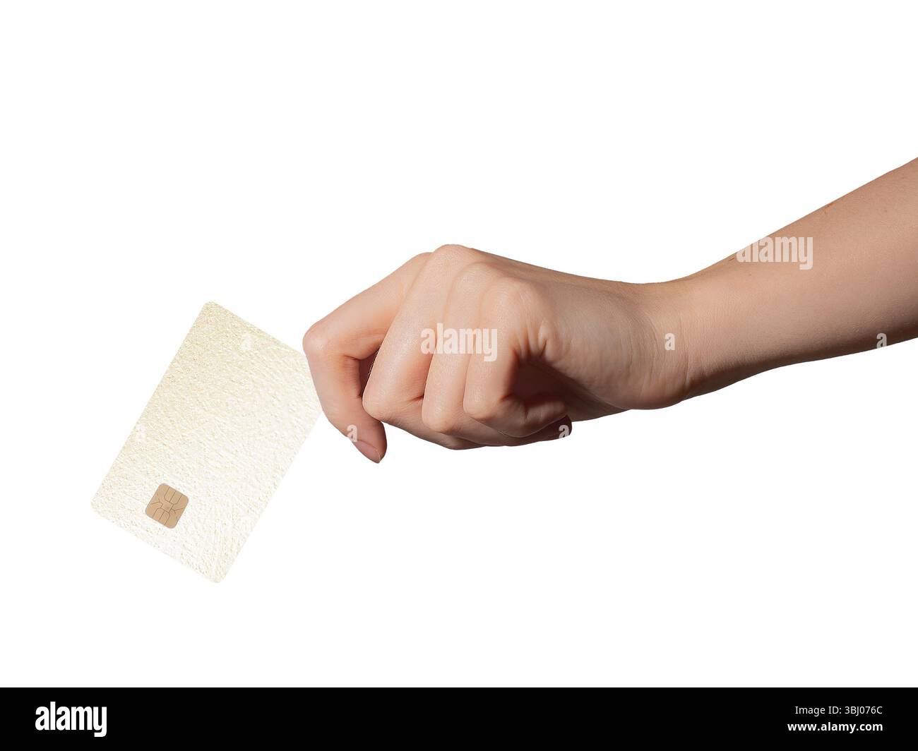 Bank card in hand with a beige design. Credit, debit, and cashless ...