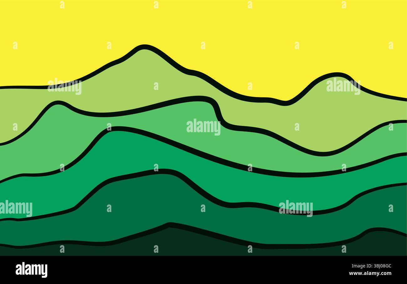 Minimalist Landscape Mountain Wall Art Design With Green Color ...