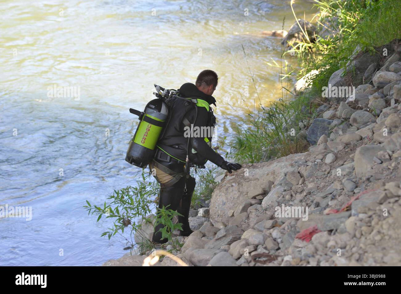 a fire department rescue diver with scuba equipment and gear fire ...