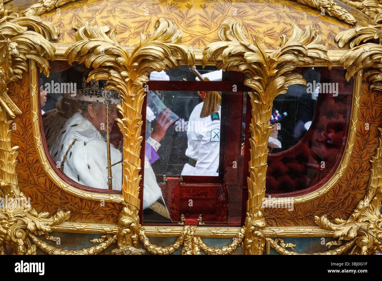 King Charles III, the newly crowned king, waving from the Gold Stage ...