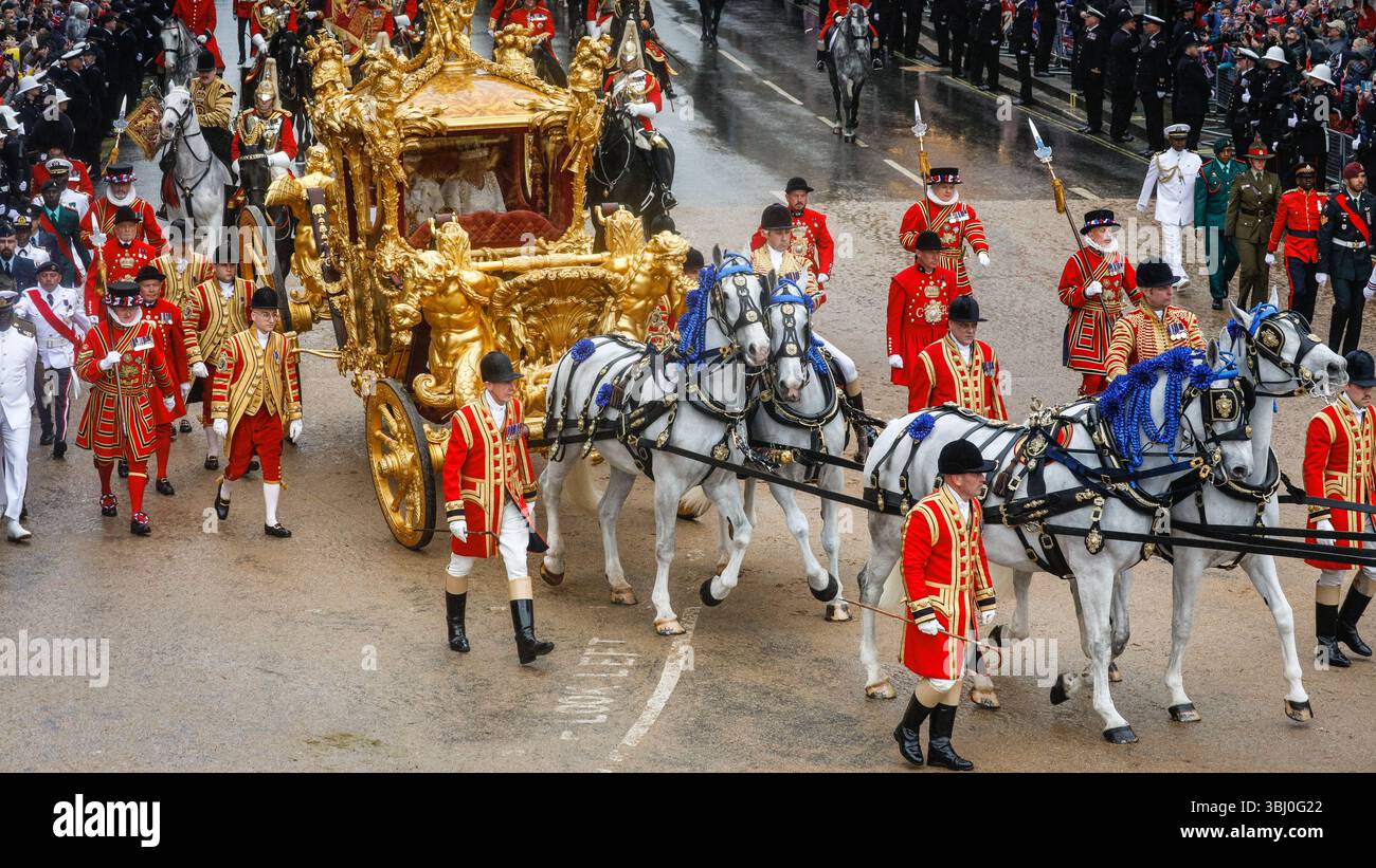 King Charles III, the newly crowned king, and Queen Camilla in the Gold ...