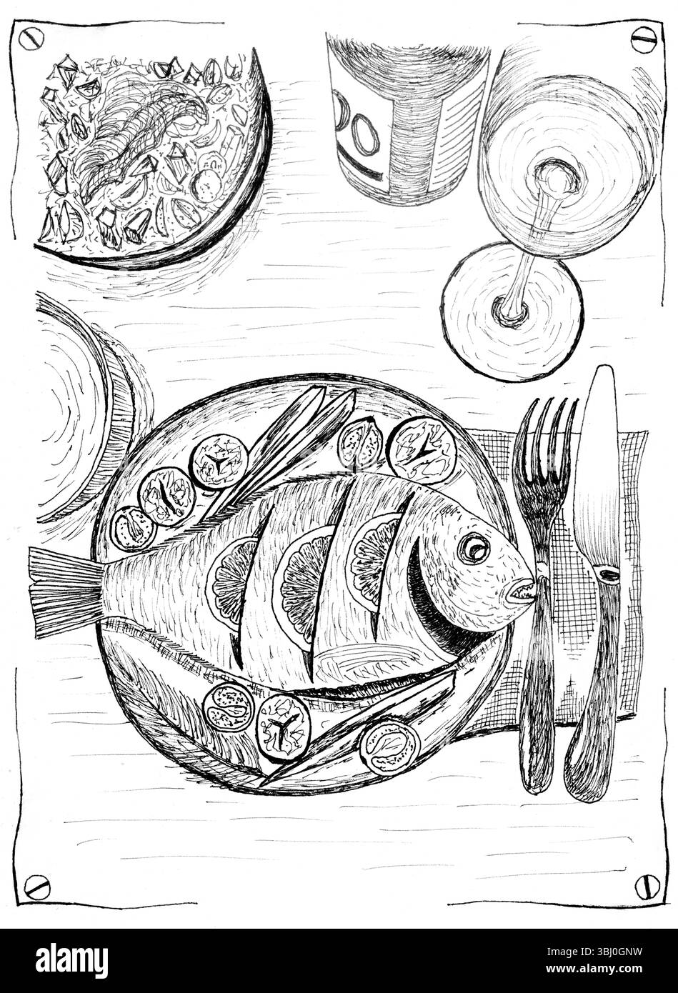 Seafood menu hand drawn Cut Out Stock Images & Pictures - Alamy