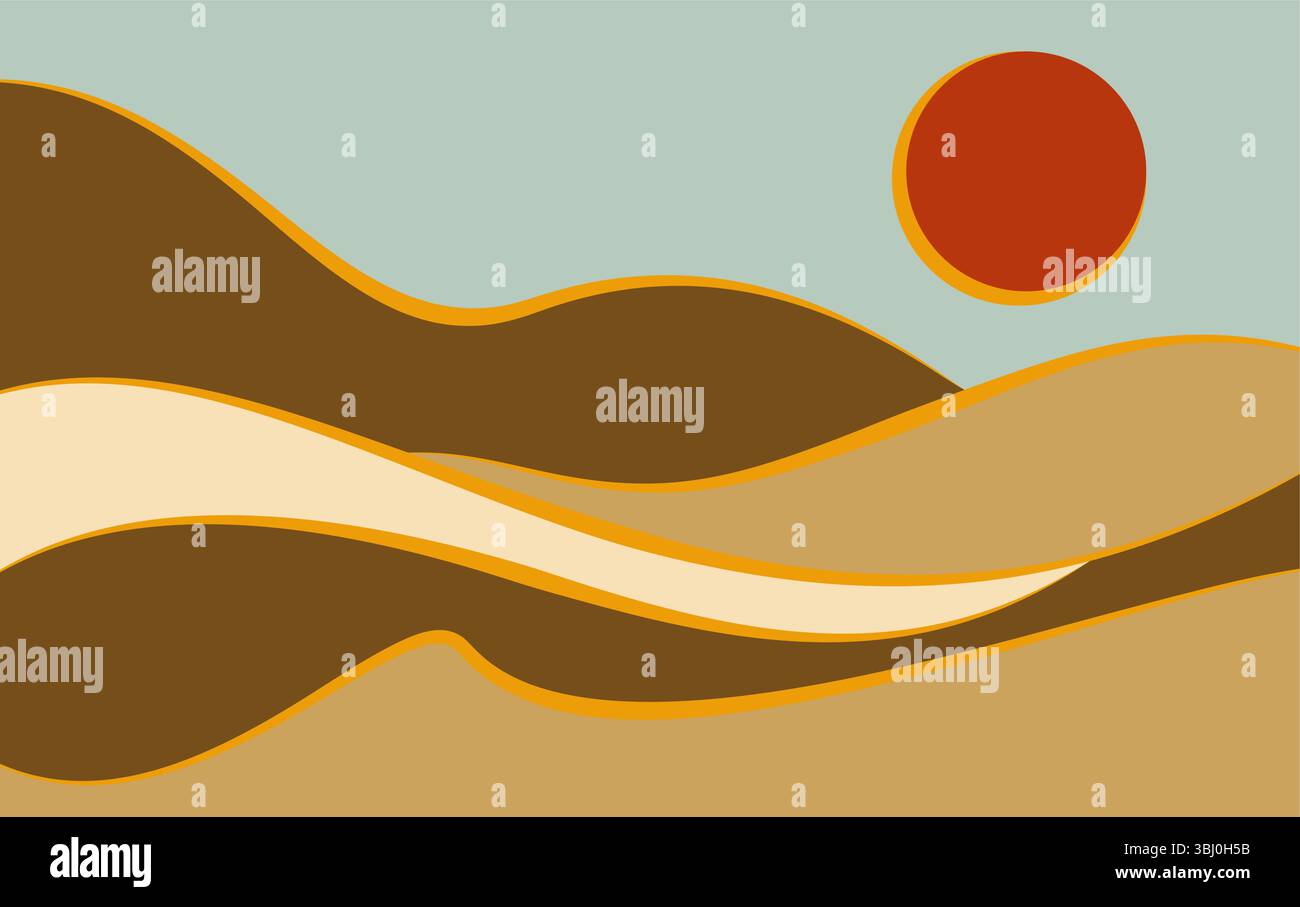 Abstract desert mountain poster design. Minimalistic dune landscape ...