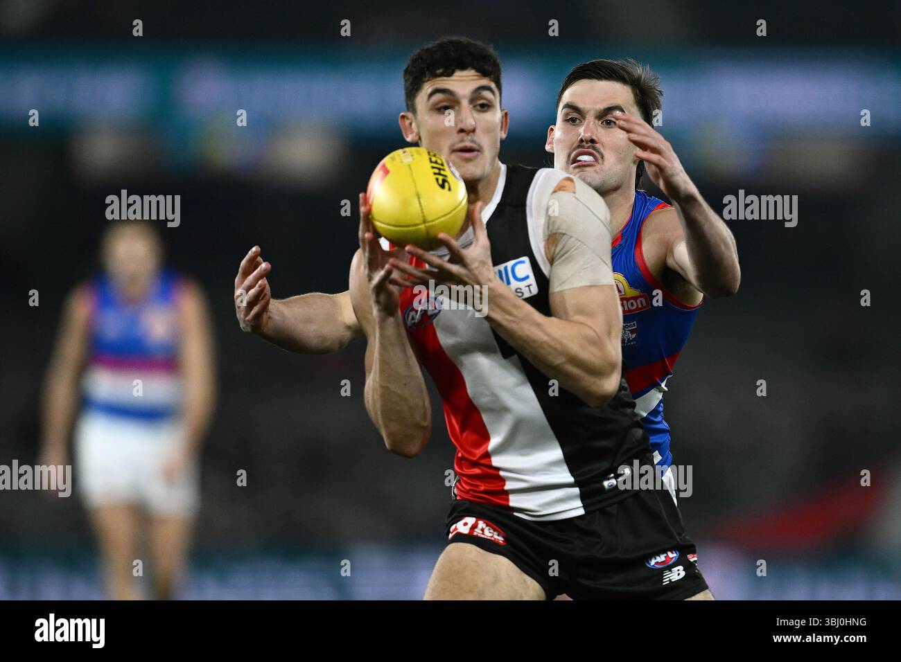 Melbourne, Australia. 12th June, 2025. Sam Darcy of Western Bulldogs ...