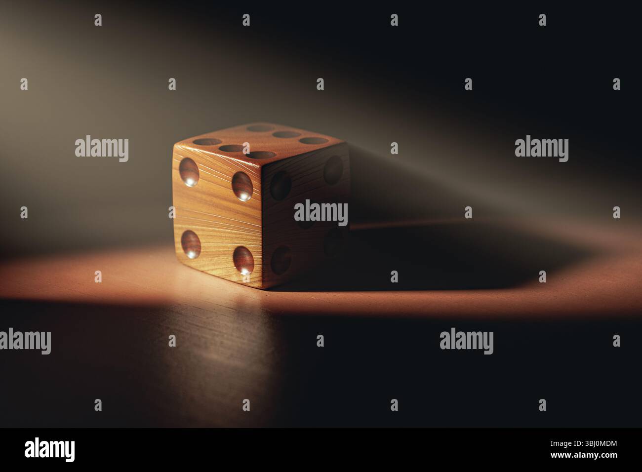 Wooden die with the numbers 1 through 6 on it. The die is sitting on a ...