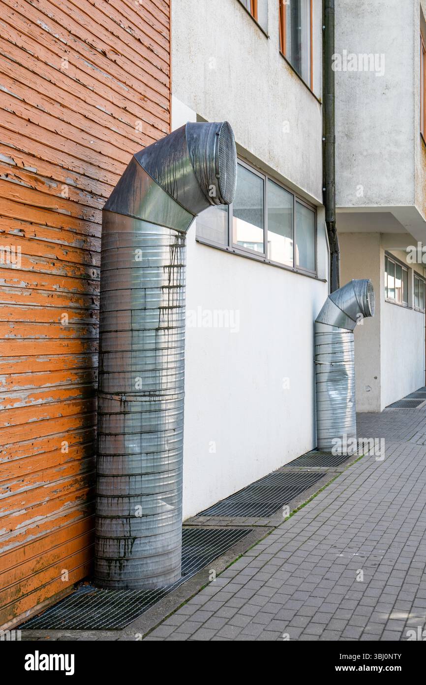 Urban Ventilation Pipes on Industrial Building Exterior Wall with ...