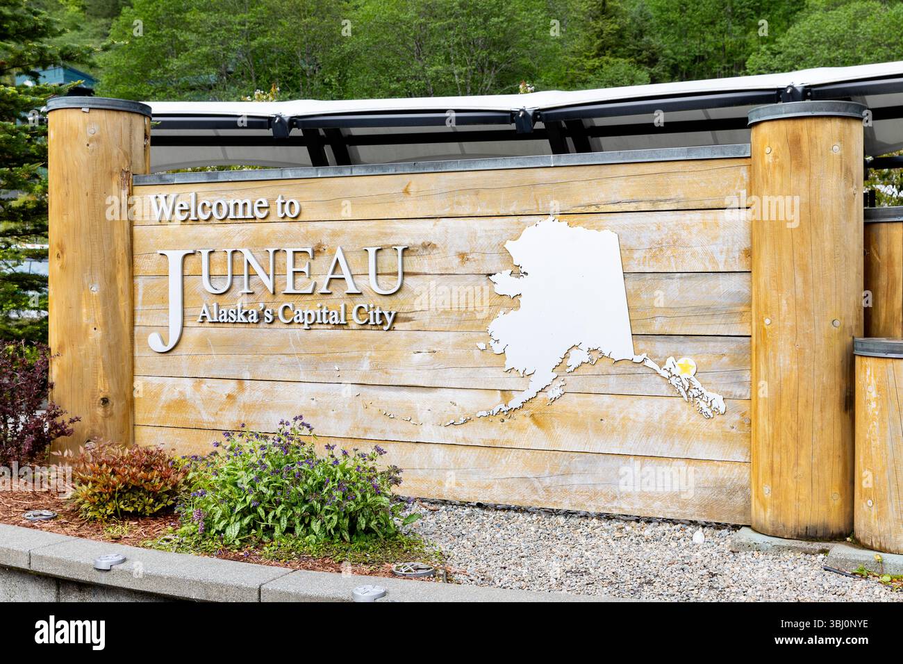 The Welcome to Juneau, Alaska sign in downtown Juneau near the cruise ...