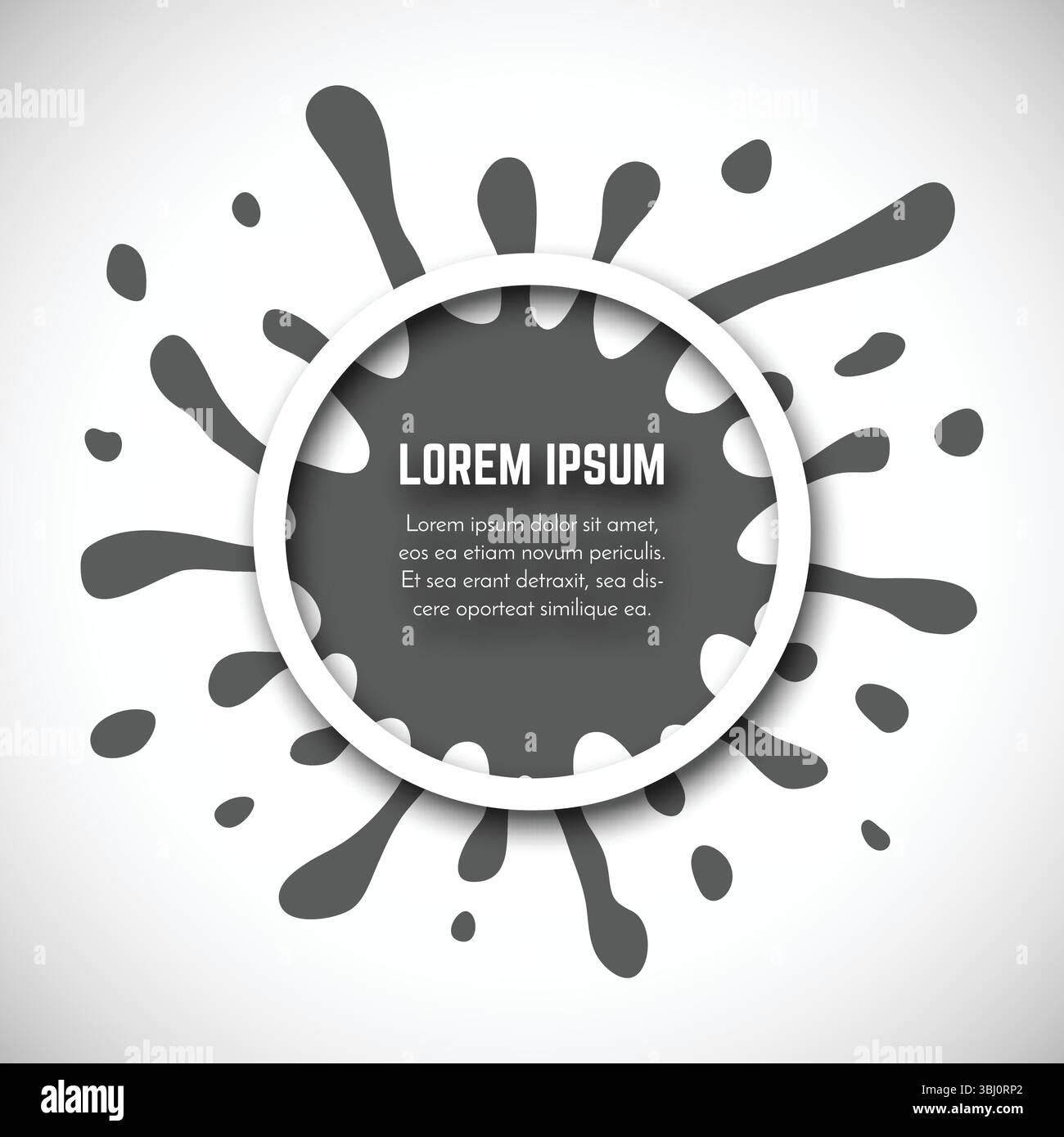 Dark Hand Drawn Paint Splash with small splashes and white circle with ...