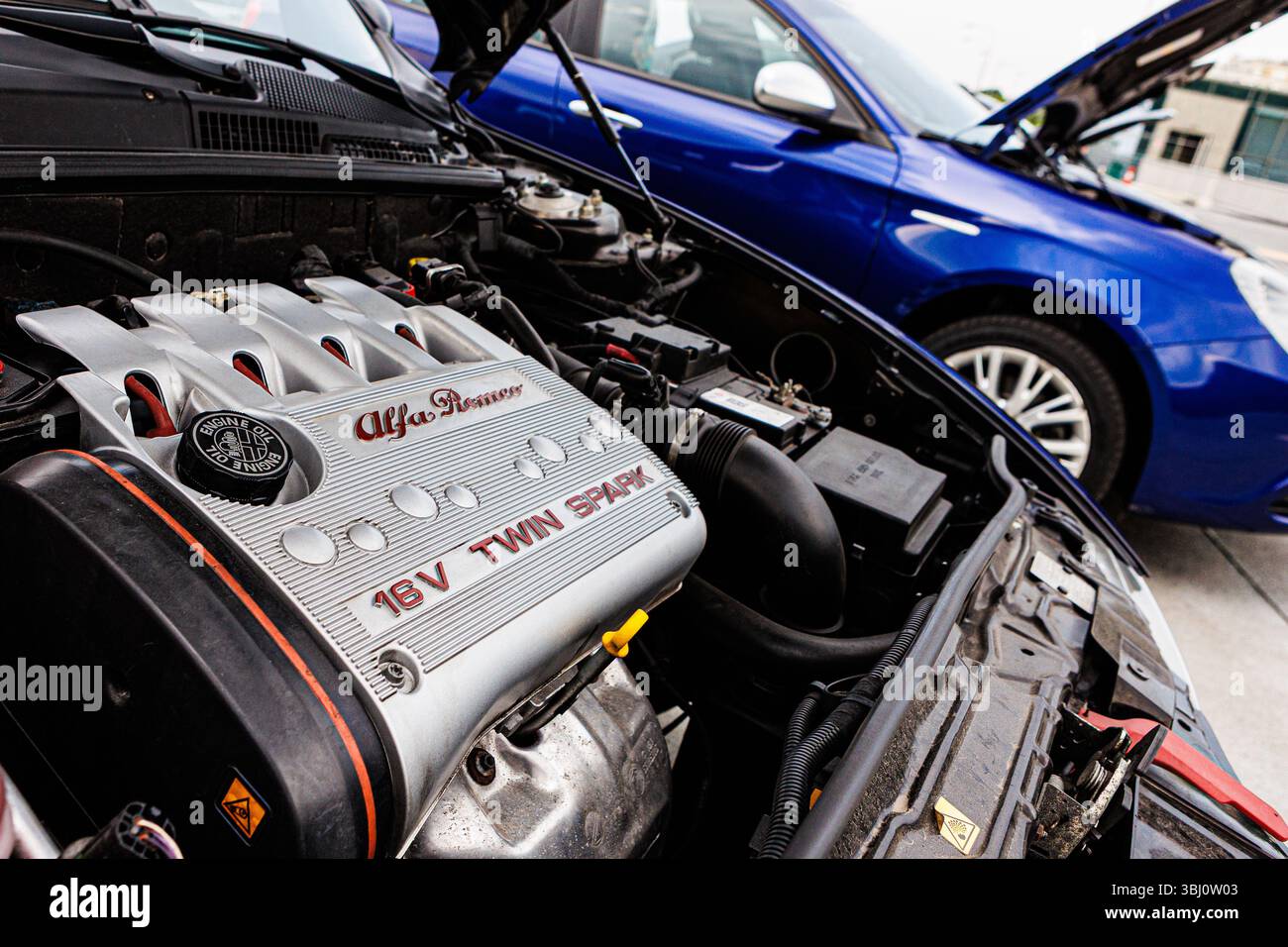 Kyiv, Ukraine - June 12, 2025: a classic Alfa Romeo Twin Spark engine ...