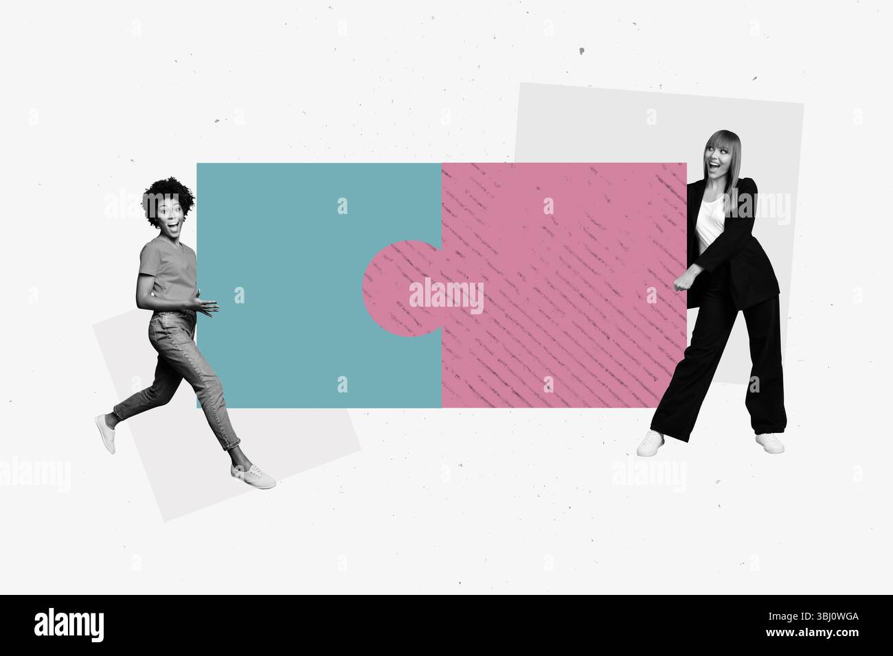 Creative artwork template sketch image 3D collage of two young lady ...