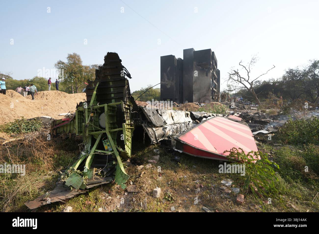 The debris of an airplane lies on a slope after it crashed in India's ...