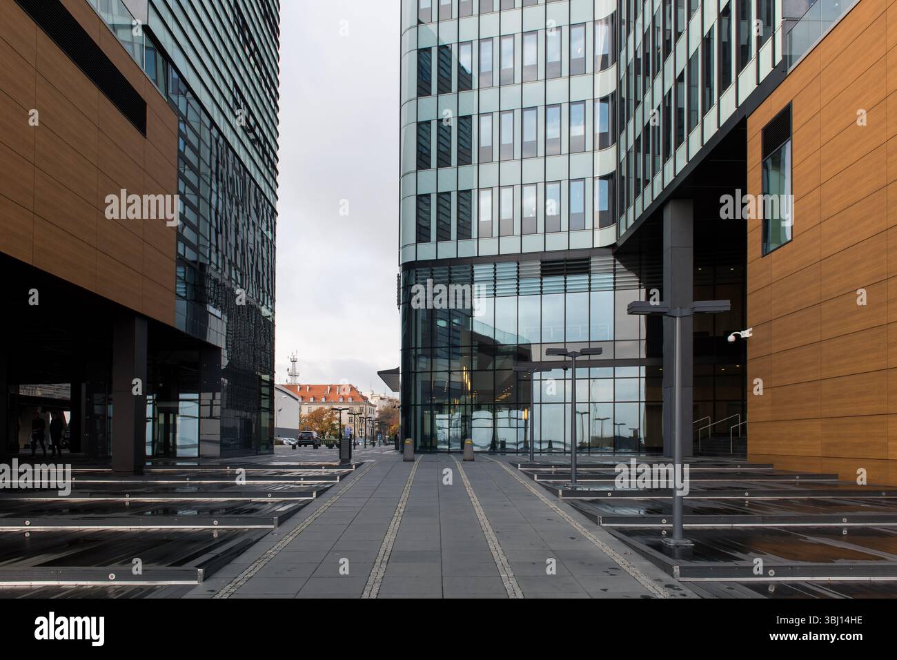 Street in the city with modern buildings. Downtown district of Gdynia ...