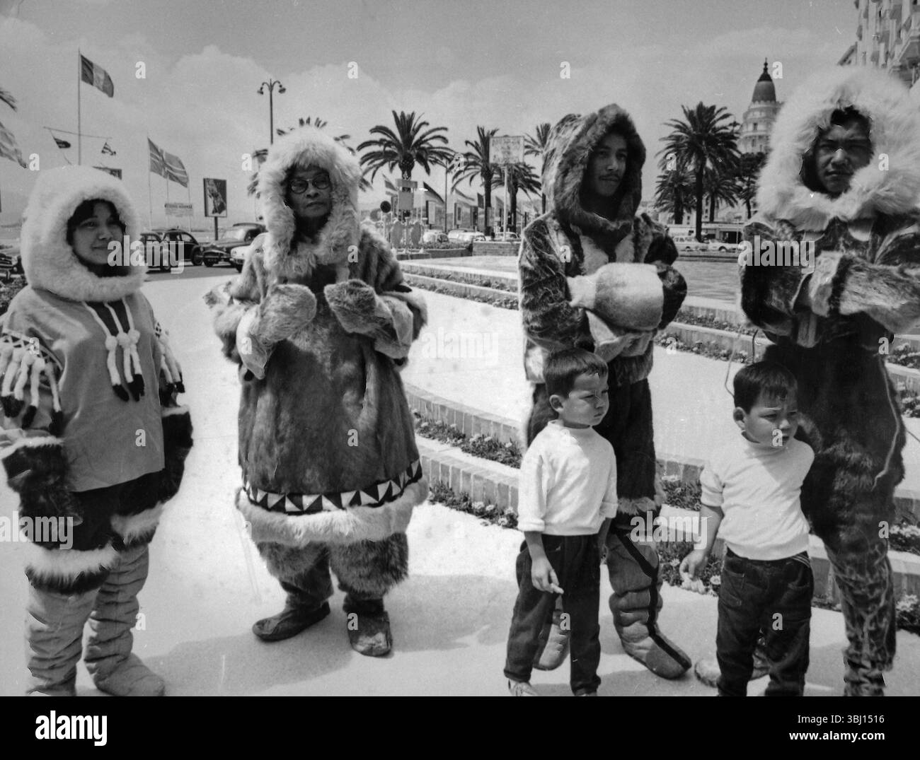 Family of Alaskan natives wearing traditional clothes, 1950s Stock ...