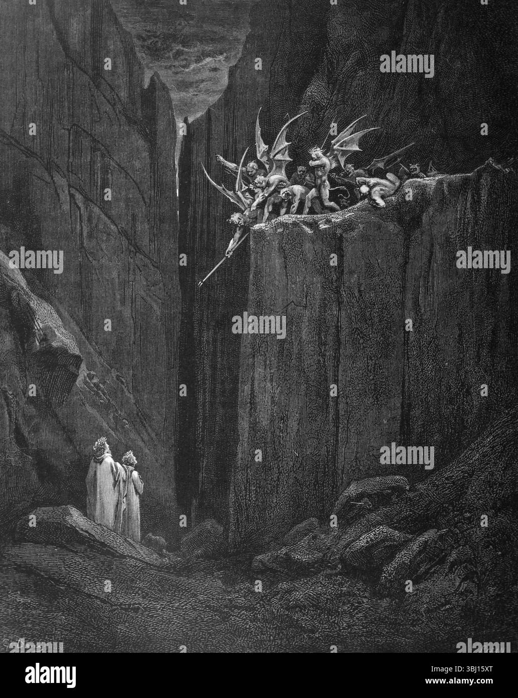 Italian poet Dante and Virgil in the Inferno, illustration Stock Photo ...